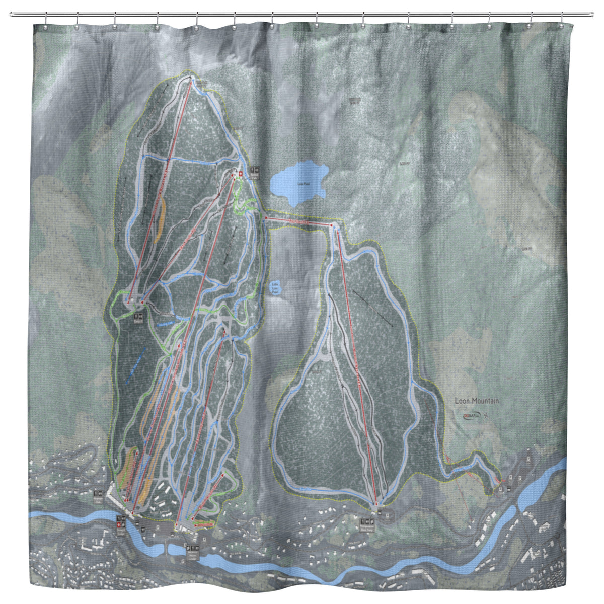 Loon Mountain Ski Trail Map Shower Curtain | Powderaddicts