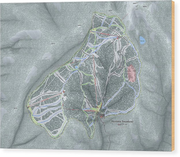 Montana Snowbowl Ski Trail Map - Wood Print - Powderaddicts