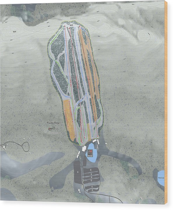 Powder Ridge Ski Trail Map - Wood Print - Powderaddicts