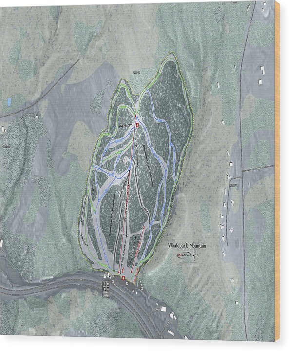 Whaleback Mountain Ski Trail Map - Wood Print - Powderaddicts
