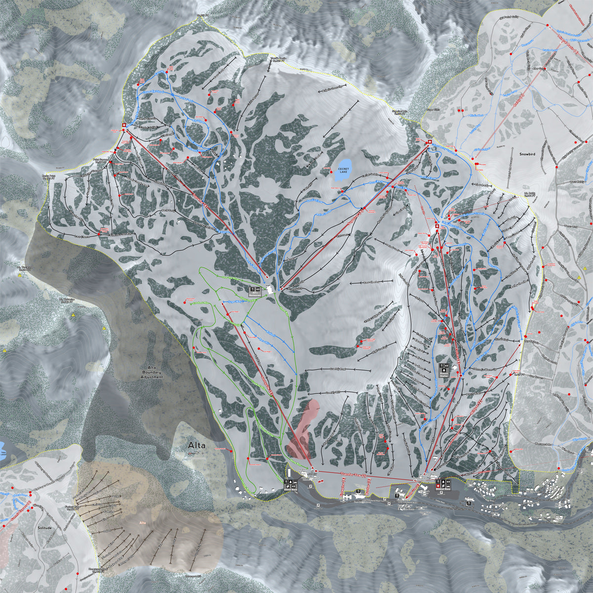Alta Utah Ski Resort Map Wall Art | Powderaddicts