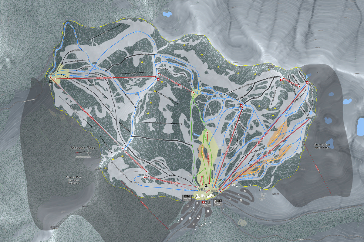 Stevens Pass Washington Ski Resort Map Wall Art - Powderaddicts