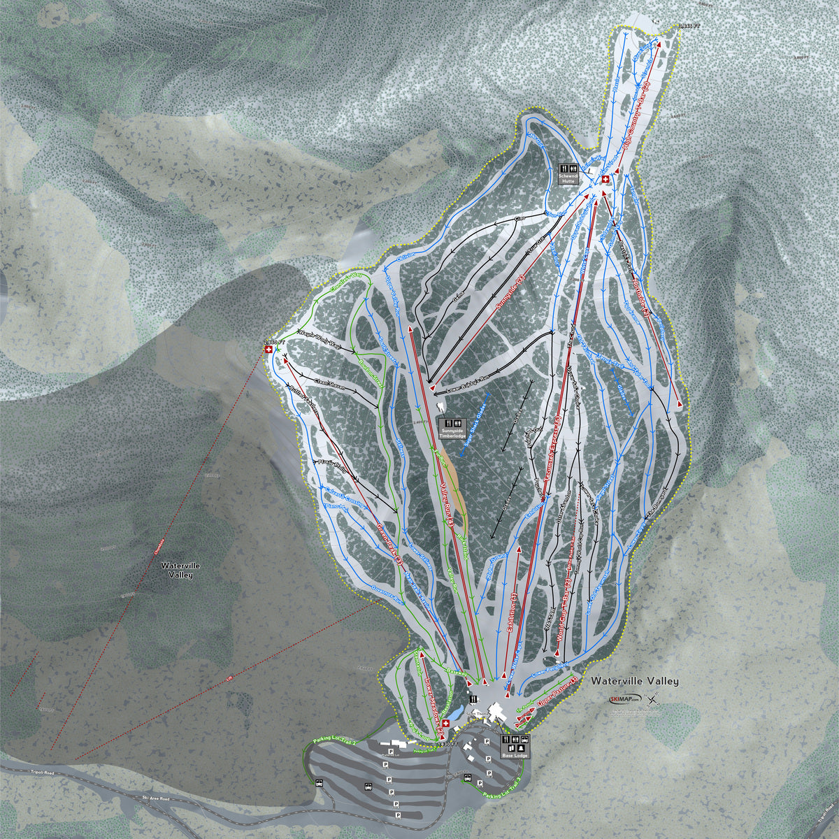 Waterville Valley New Hampshire Ski Resort Map Wall Art - Powderaddicts