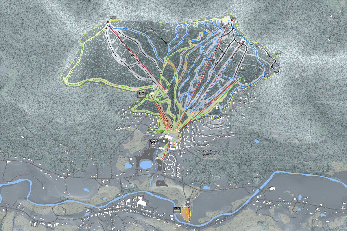 Windham Mountain New York Ski Resort Map Wall Art - Powderaddicts