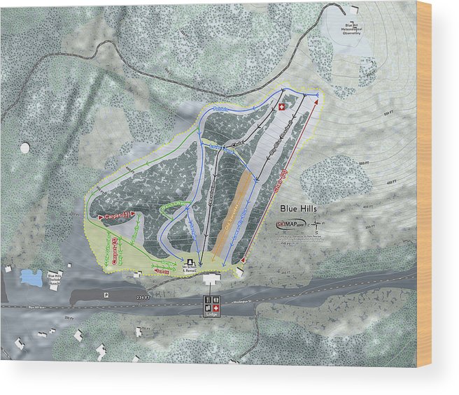 Blue Hills Ski Trail Map - Wood Print - Powderaddicts