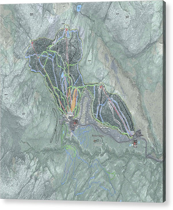 Bolton Valley Ski Trail Map - Acrylic Print - Powderaddicts