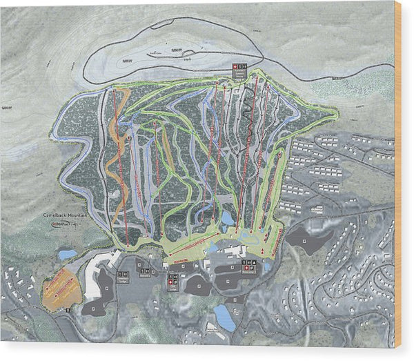 Camelback Mountain Ski Trail Map - Wood Print - Powderaddicts