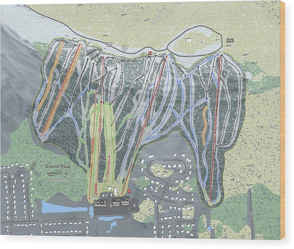 Granite Peak Ski Trail Map - Wood Print - Powderaddicts