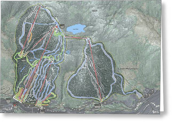 Loon Mountain Ski Trail Map - Greeting Card - Powderaddicts