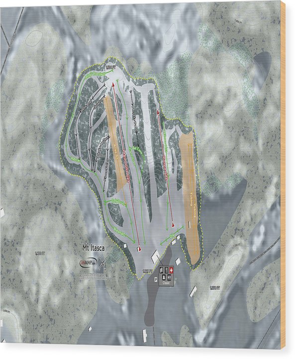 Mt Itasca Ski Trail Map - Wood Print - Powderaddicts