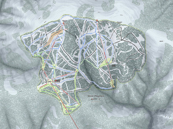 Silver Mountain Ski Trail Map - Art Print - Powderaddicts